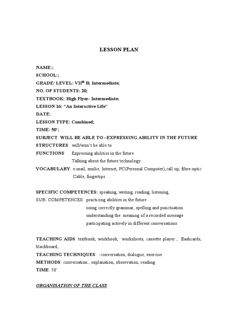 Future Abilities Lesson Plan | PDF | Teachers | Lesson Plan