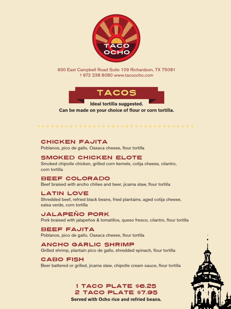 Taco Ocho Menu | PDF | Taco | Prepared Foods