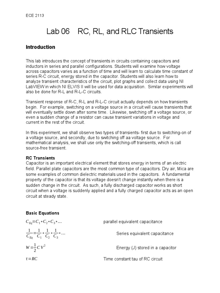 Lab 06 RC, RL, and RLC Transients-2 | PDF | Capacitor | Electrical Network