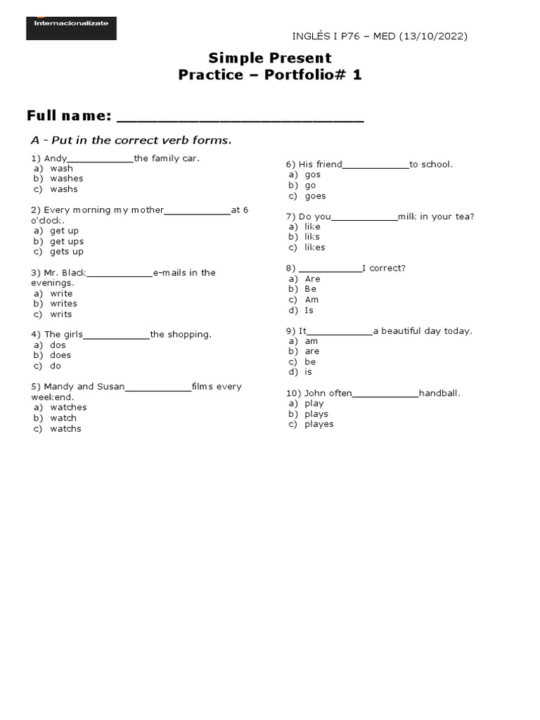 Simple Present Practice Pdf Linguistics