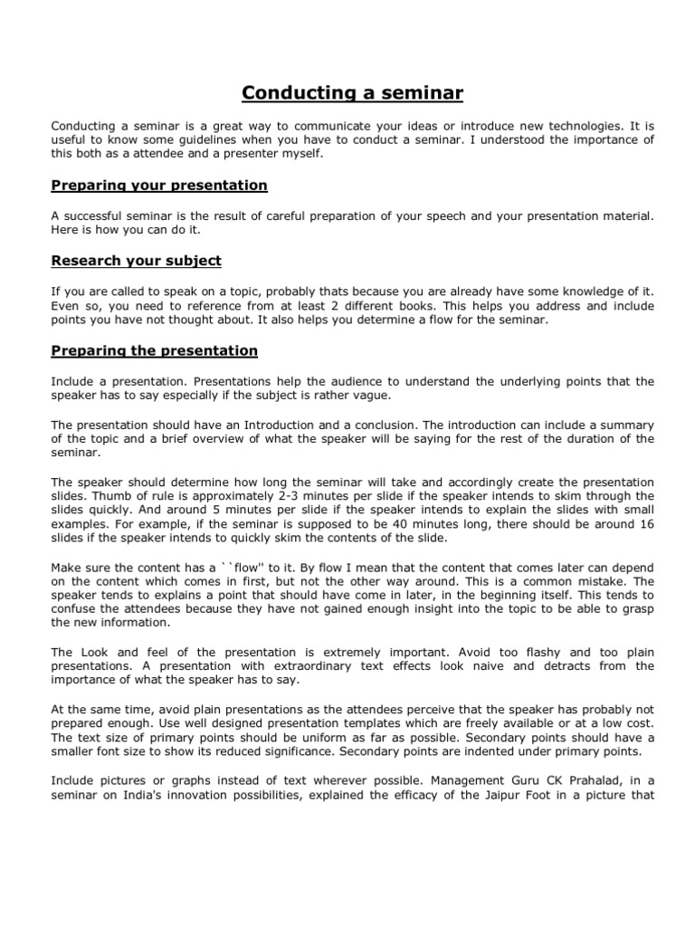 Conducting A Seminar | PDF | Public Speaking | Seminar