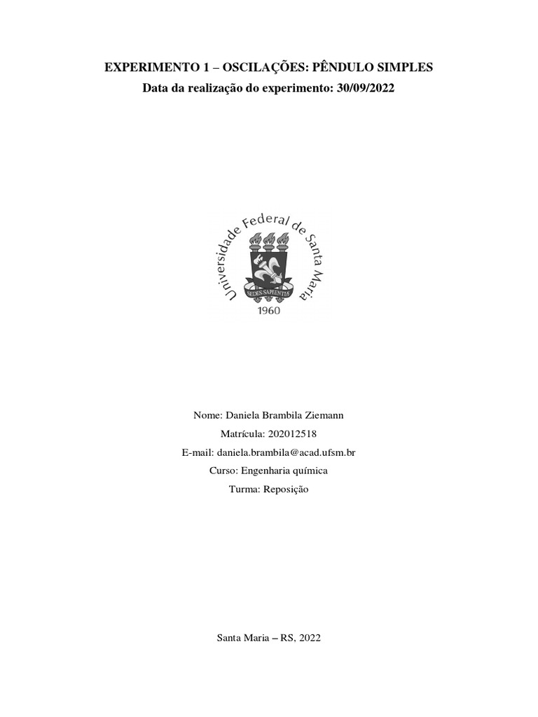 Roteiro Experimento Pendulo Simples | PDF | Pêndulo | Massa