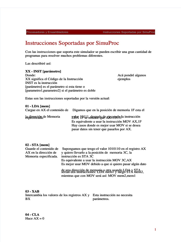PDF Instrucciones As Por Simuproc DL | PDF | Poco | Unidad Central de ...