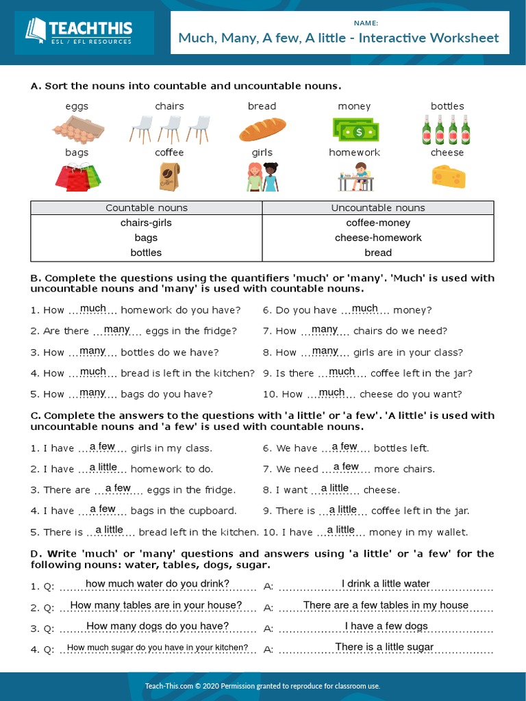 Activity-Much-many-a-few-a-little-interactive-worksheet STUDENTS | PDF ...