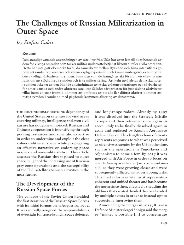 The Challenges of Russian Militarization in Outer Space | PDF | Satellite | Space Debris