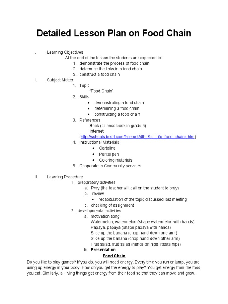 Detailed Lesson Plan On Food Chain | PDF | Foods | Plants