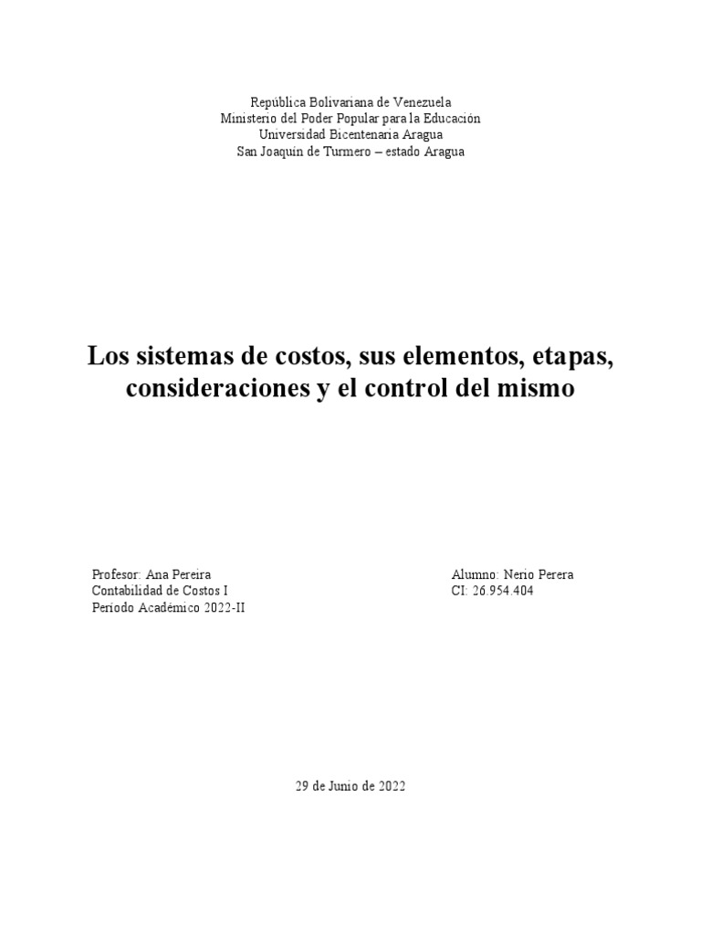 Nerio Perera-Ev. Sumativa 3 - Contabilidad de Costos I. | PDF | Costo | Business