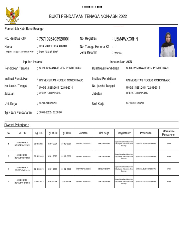 Bukti Pendaftaran Non Asn Lisa | PDF