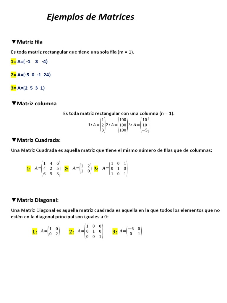 Ejemplos De Matrices Descargar Gratis Pdf Matriz Matemáticas
