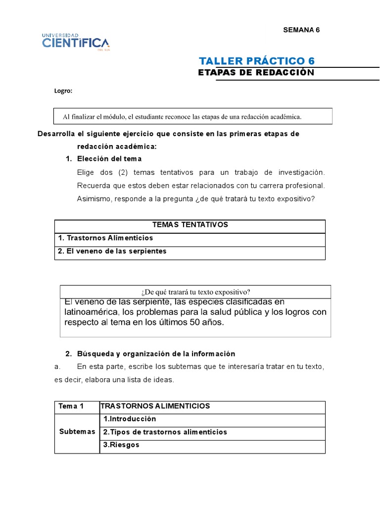 Taller N°6 - Etapas de Redacción | PDF | Medicina | Medicina CLINICA