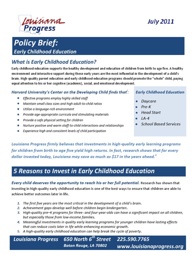 Policy Brief: Early Childhood Education | PDF | Child Care | Relationships
