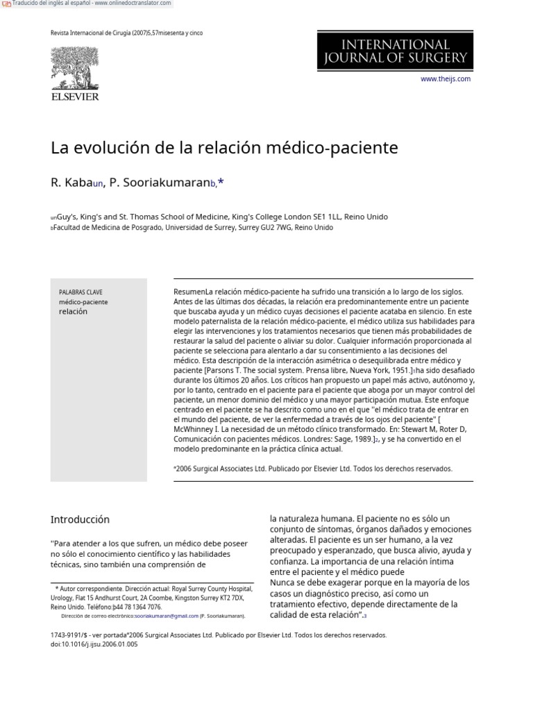 The Evolution of The Doctor Patient Relationship - En.es | PDF ...