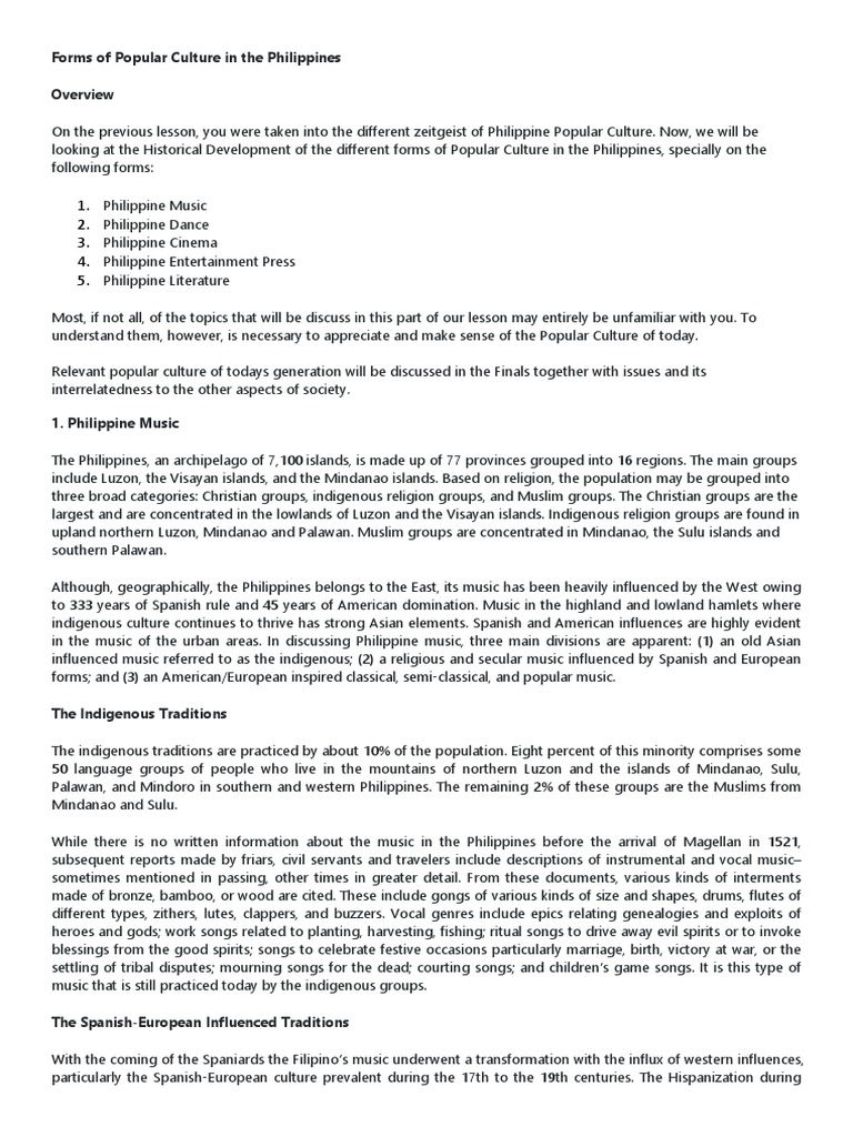 Forms of Popular Culture in The Philippines | PDF | Philippines ...
