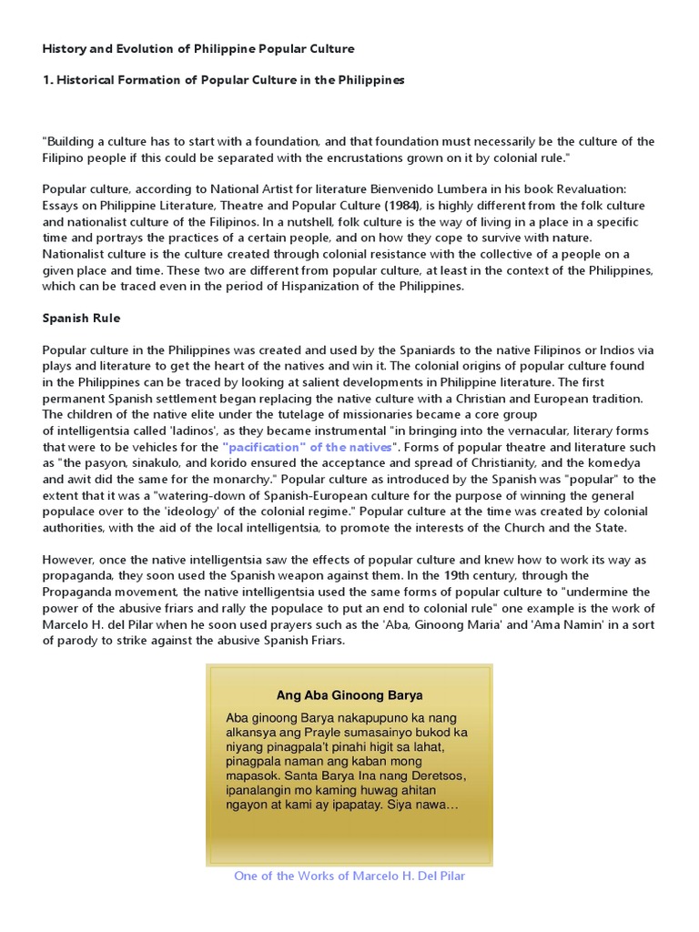 The Evolution of Philippine Popular Culture: From Colonial Propaganda to a Reflection of ...