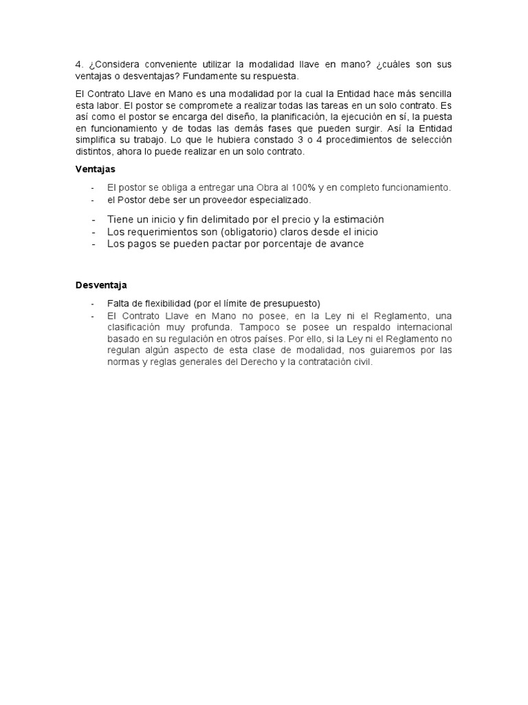 Contrato Llave en Mano Ventajas y Desventajas | PDF