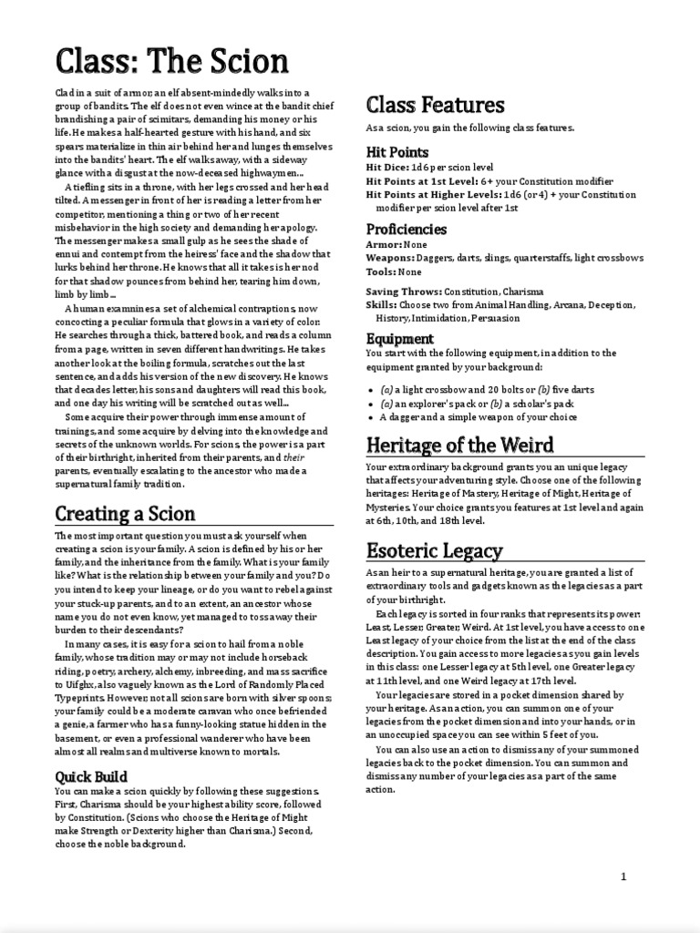 (Homebrew) Class - The Scion | PDF