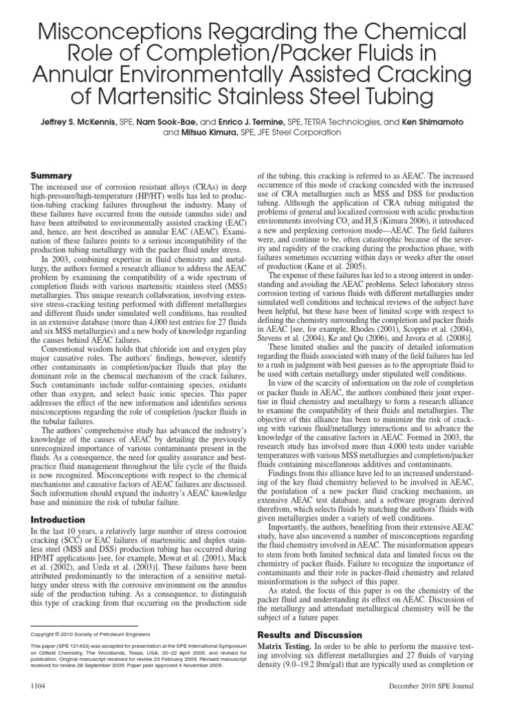Completion Packer Fluid | PDF | Corrosion | Ph