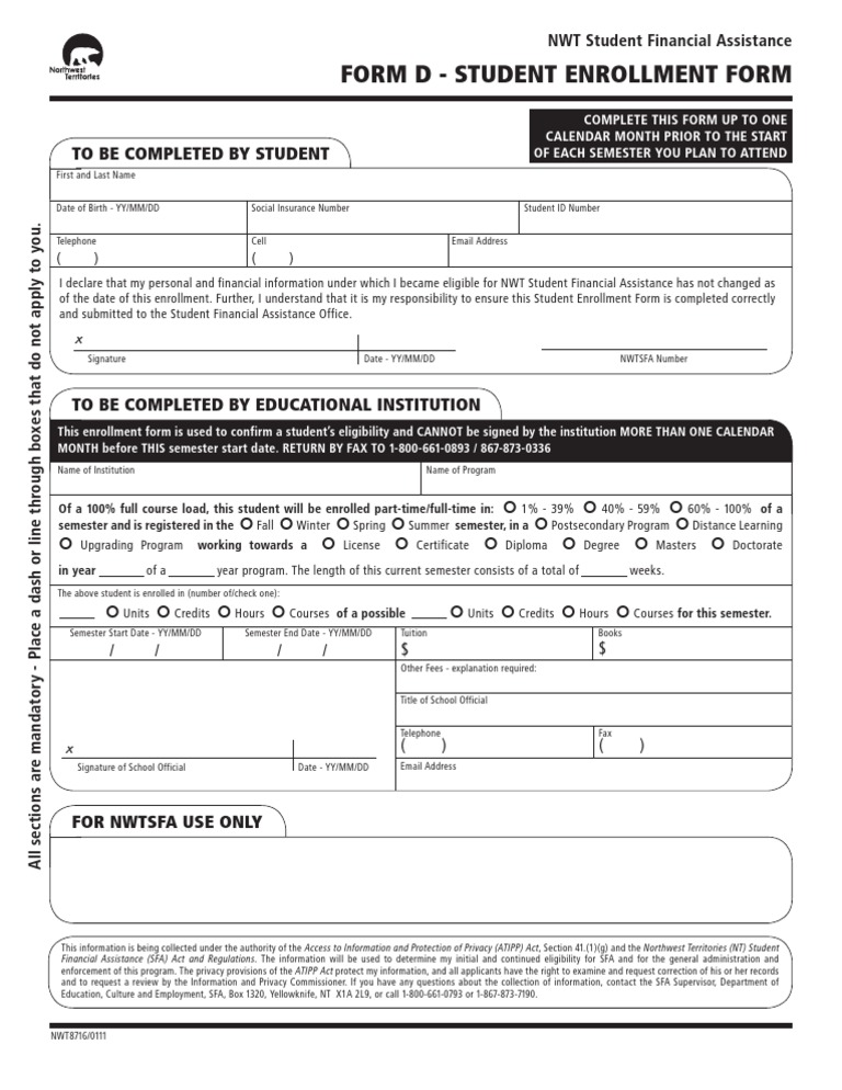 Form D - Student Enrollment Form | PDF | Students | Academic Term