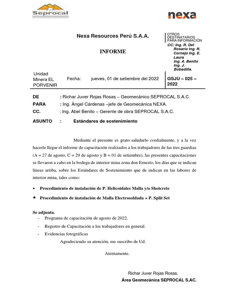 Capacitacion de Estandar de Sostenimiento Agos-Set2022 | PDF