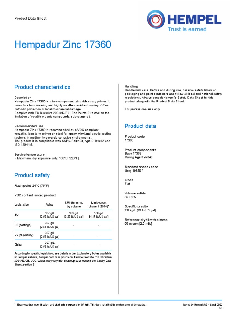 Hempadur Zinc 17360 | PDF | Paint | Humidity