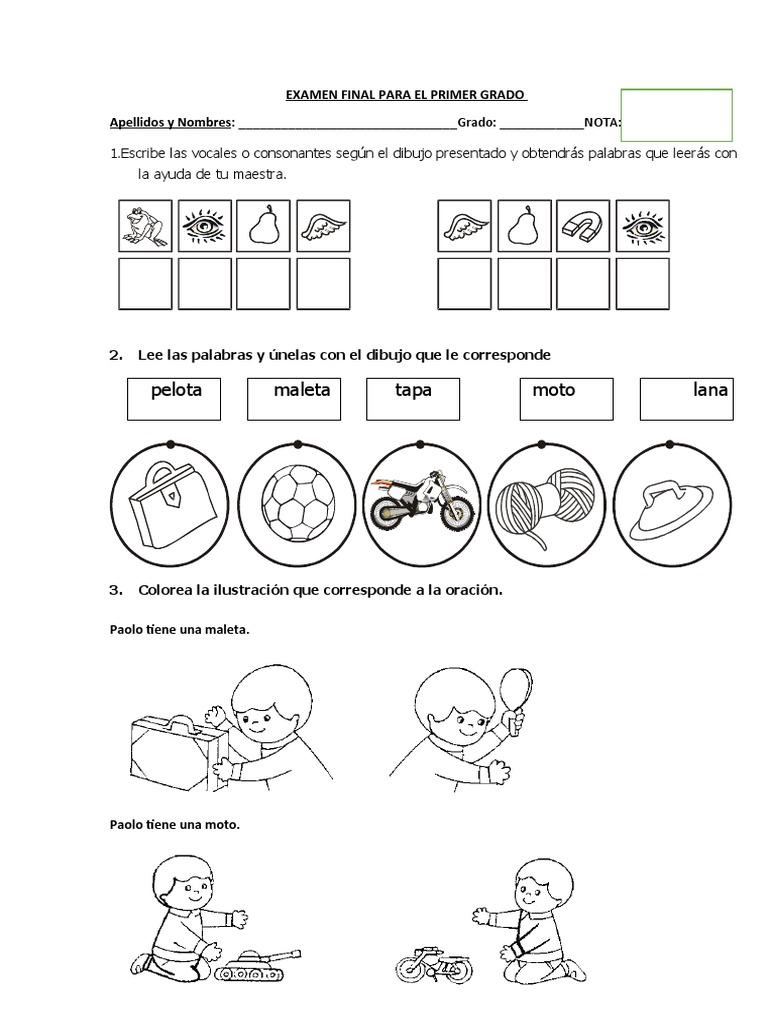 Examen Final De Comunicacion Para El Primer Grado Pdf