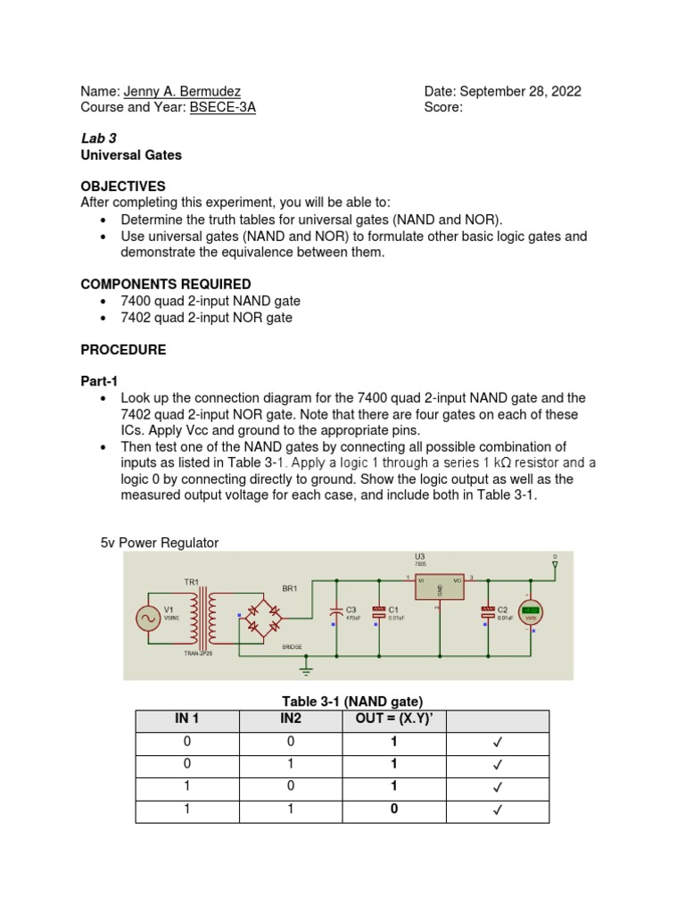 Verification Of Universal Gates And Implementation Of Basic Logic Gates Using Nand And Nor Gates 8016