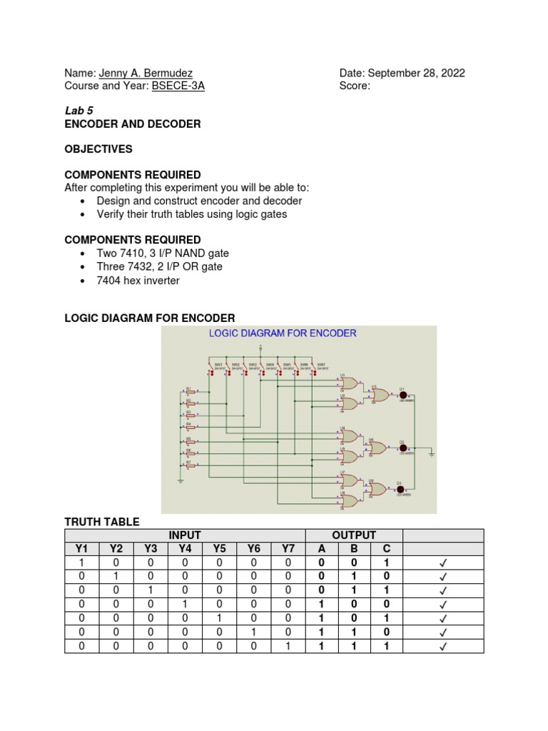 ECE 371 - LAB 5 - Encoder and Decoder | PDF | Logic Gate | Information And Communications Technology