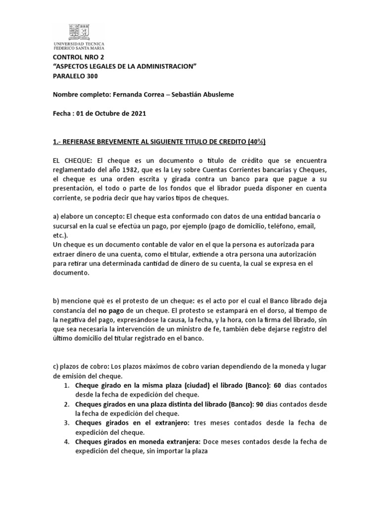Control Nro 2 | PDF | Cheque | Bancos