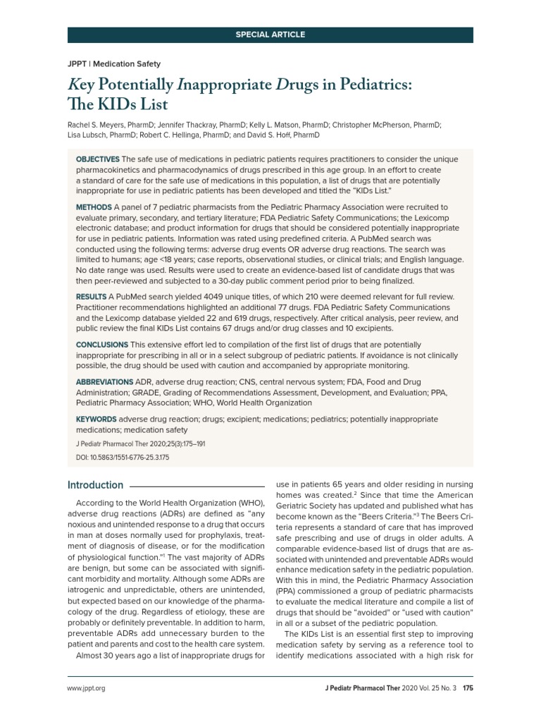 The KIDs List | PDF | Pediatrics | Prescription Drugs