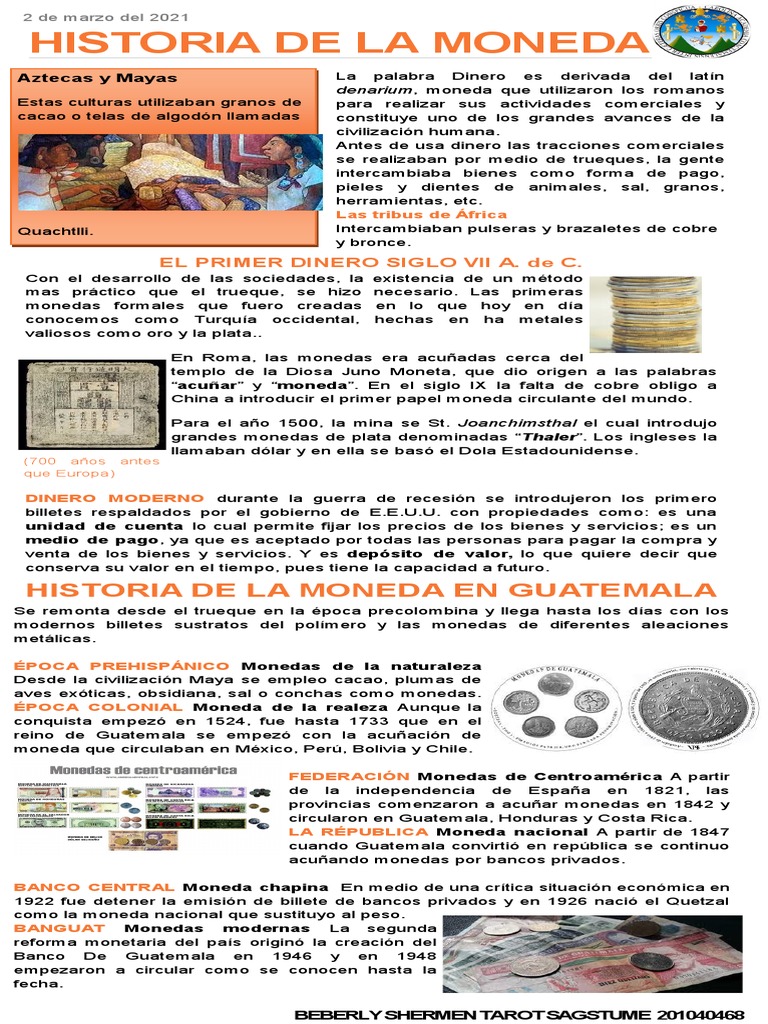 Infografia Historia de La Moneda y en Guatemala BEBERLY TAROT 201040468 ...