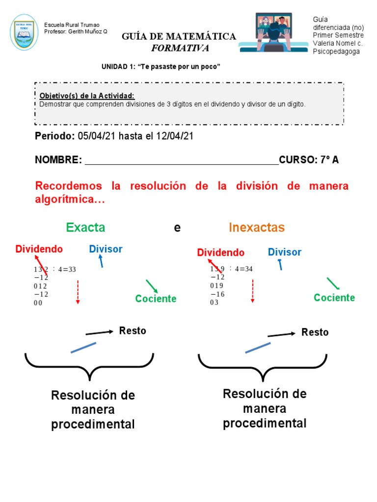 GUÍA DE MATEMATICA 7º BÁSICO | PDF | División (Matemáticas) | Matemáticas