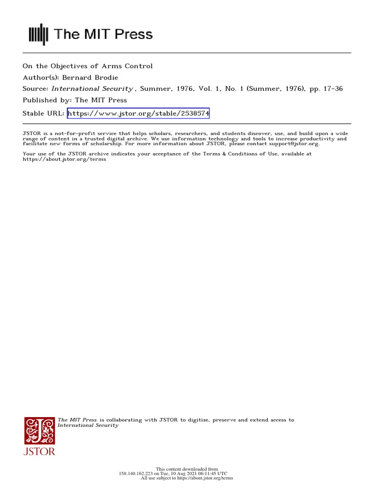 Brodie Bernard - On The Objectives of Arms Control | PDF ...