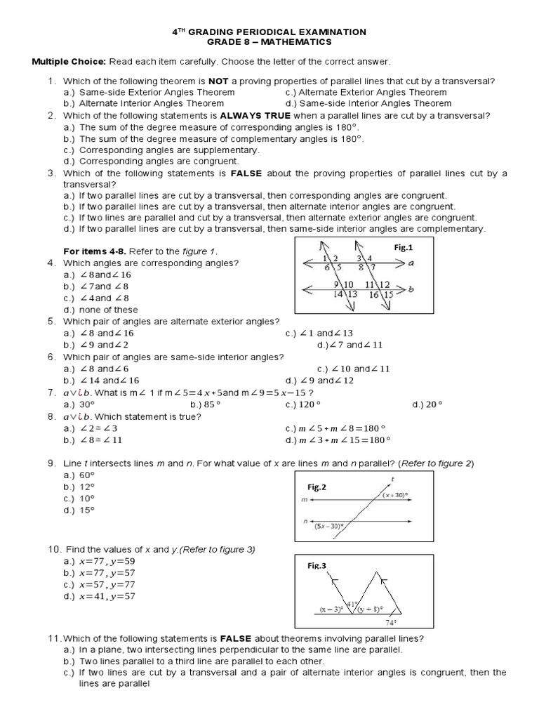 4TH Grading Periodical Examination-Grade 8 | PDF | Mathematics | Geometry