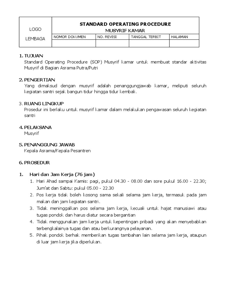 SOP Asrama | PDF