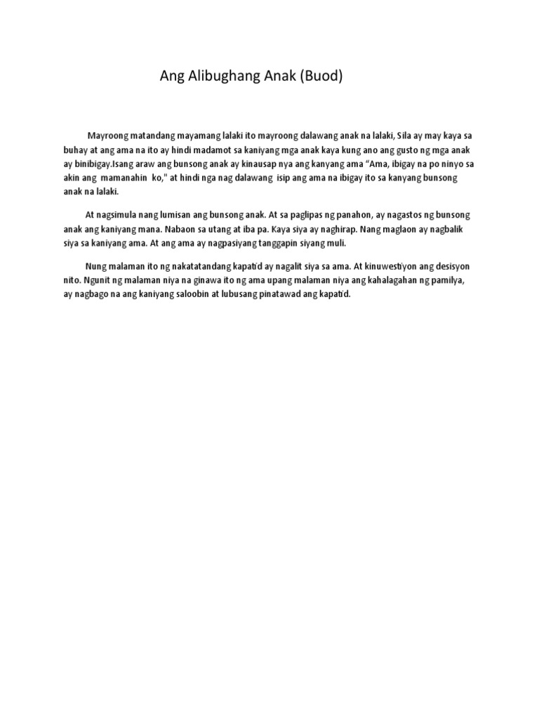 Ang Alibughang Anak (BUOD) | PDF
