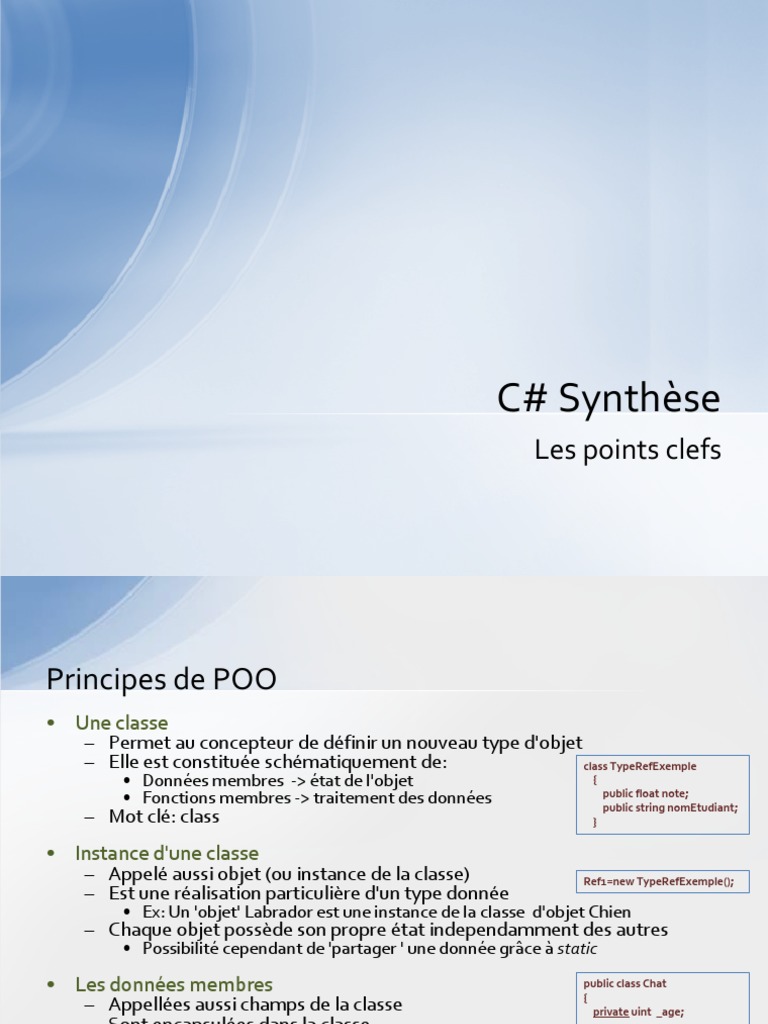 Transparents Cours Csharp | PDF | Classe (informatique) | C# (Langage de programmation)