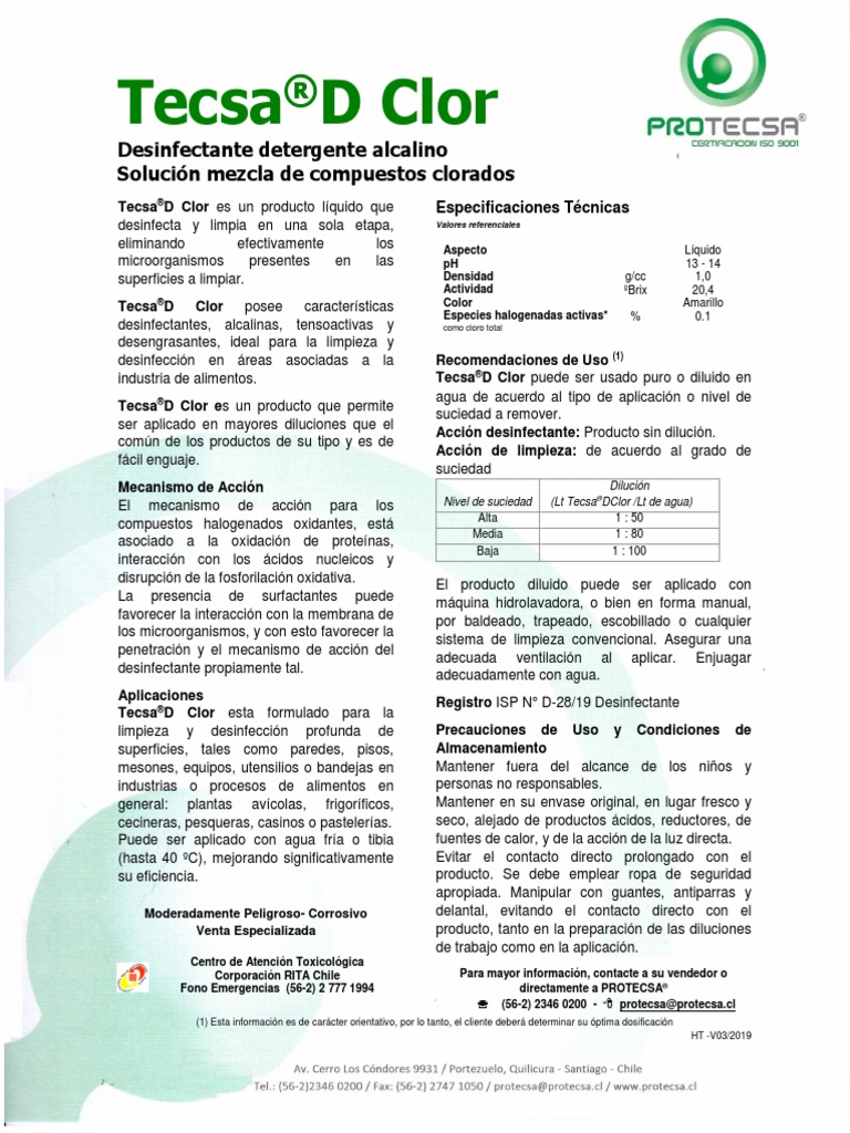 Tecsa DClor - HTV03 - 2019 - CL | PDF | Tensioactivo | Cloro