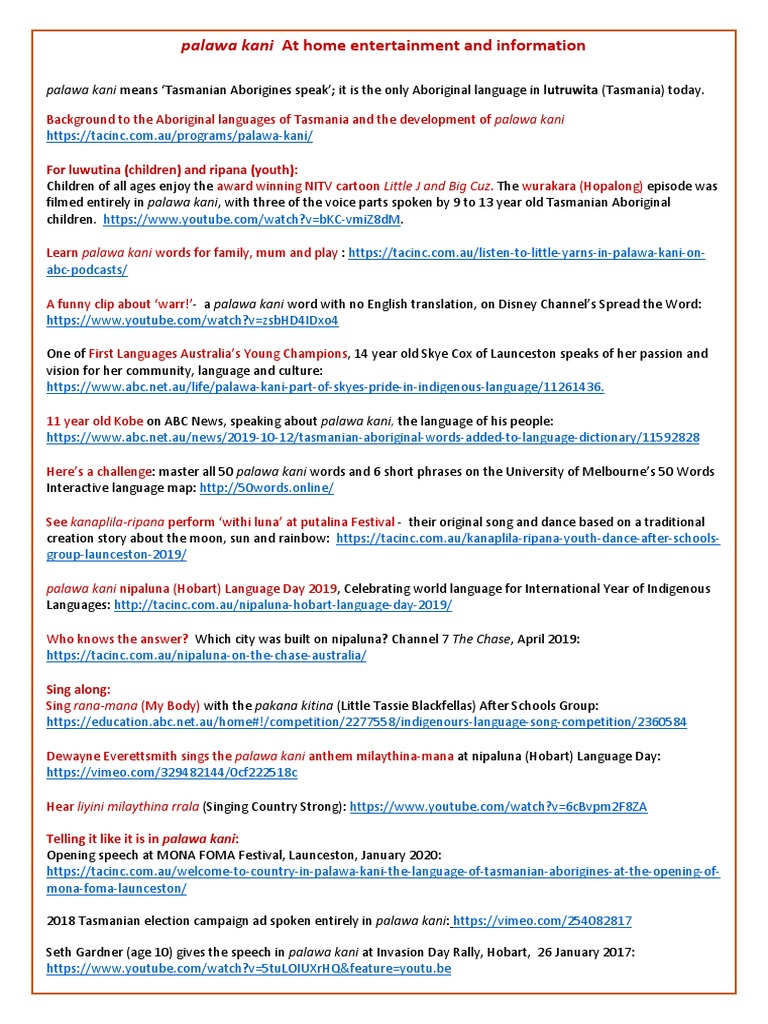 Palawa Kani at Home Entertainment and Information June 2020 | PDF ...
