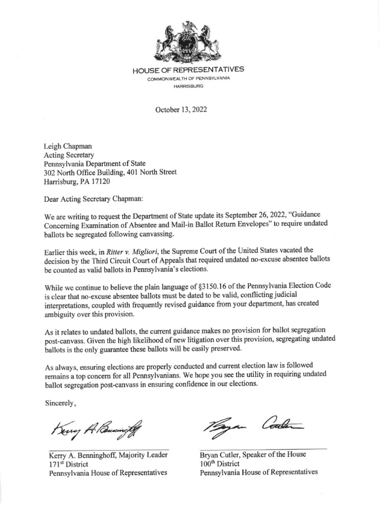 Letter To Acting Secretary of State Leigh Chapman | PDF