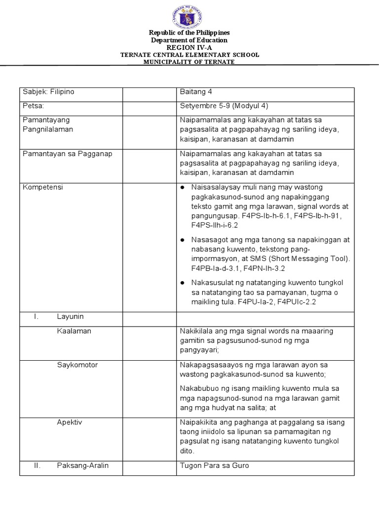 Grade 4 - Lesson Plan Week 4 | PDF