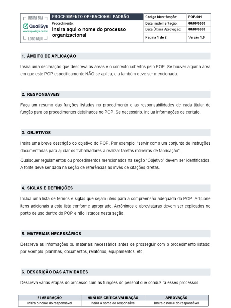 Modelo Procedimento Operacional Padrao QualiSys | PDF | Informática ...
