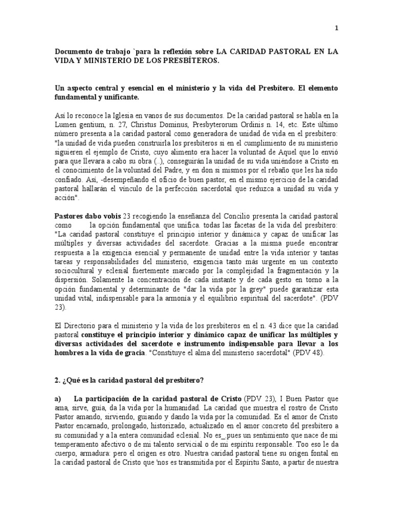 Caridad Pastoral en el Ministerio Presbiteral | PDF | eucaristía | Amor