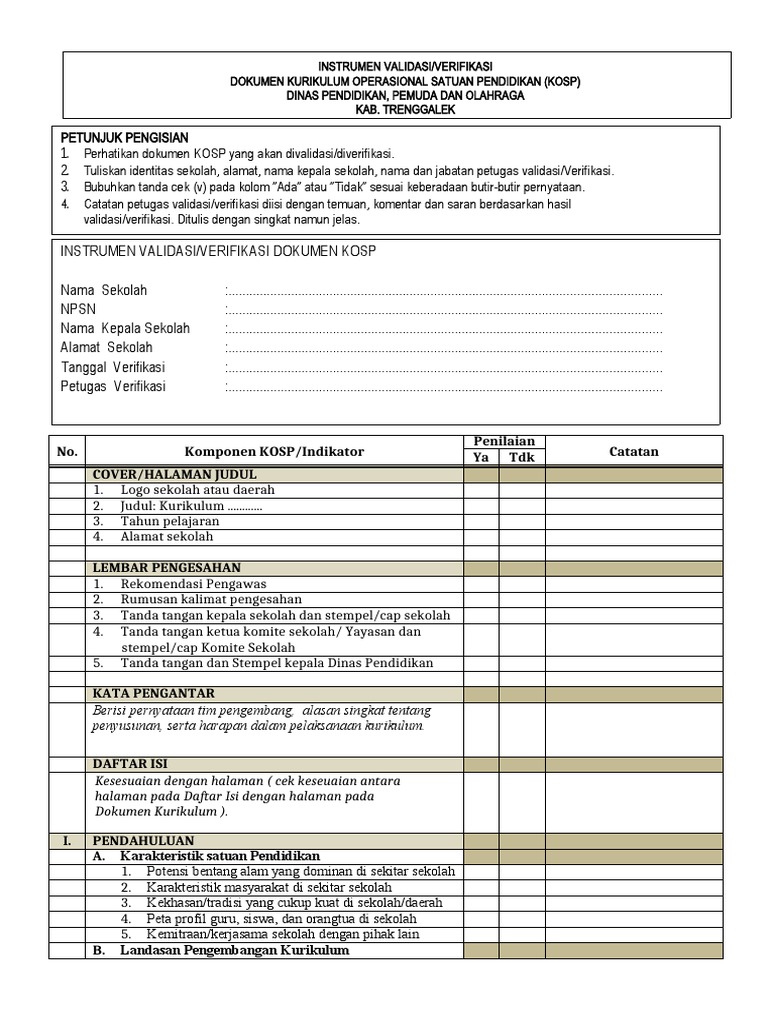Instrumen Verifikasi Kosp | PDF