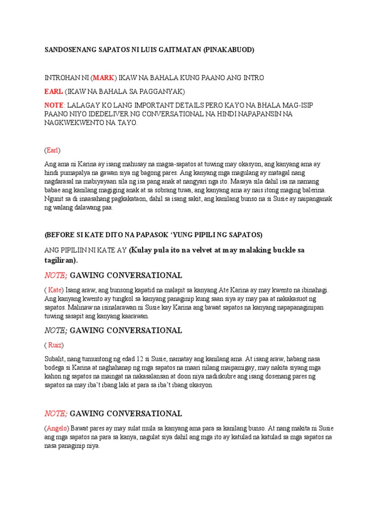 Buod Sa Sandosenang Sapatos | PDF