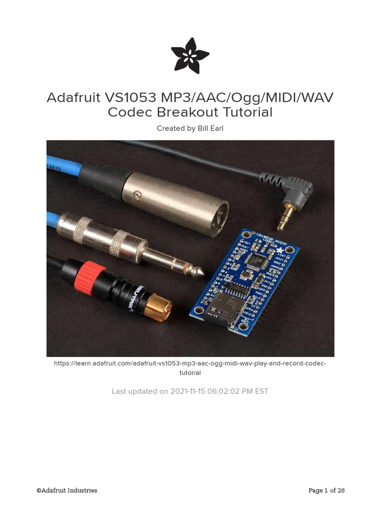 Adafruit Vs1053 Mp3 Aac Ogg Midi Wav Play and Record Codec Tutorial | PDF | Digital Audio | Arduino