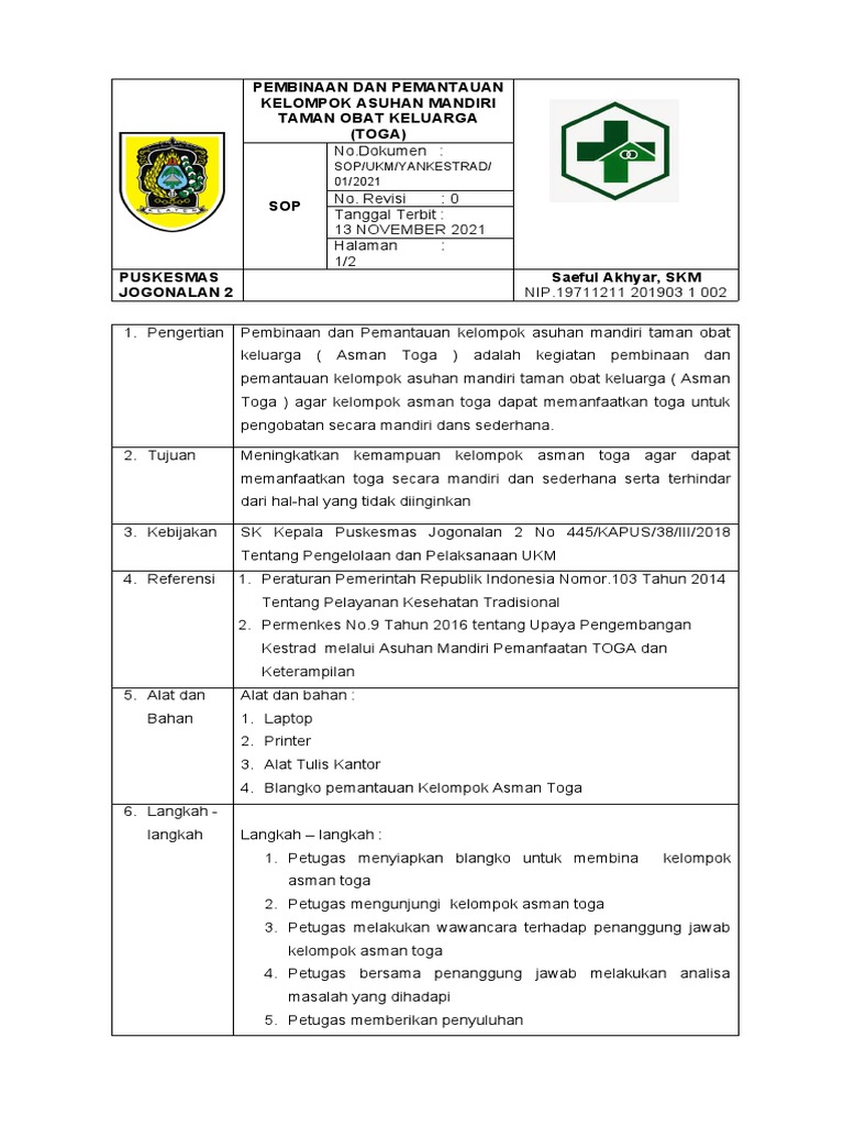 Sop Pemantauan Asman Toga | PDF