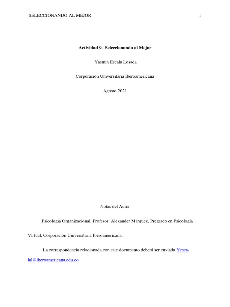 Yasmin Escala - Act 9 - Selecionando El Mejor | PDF