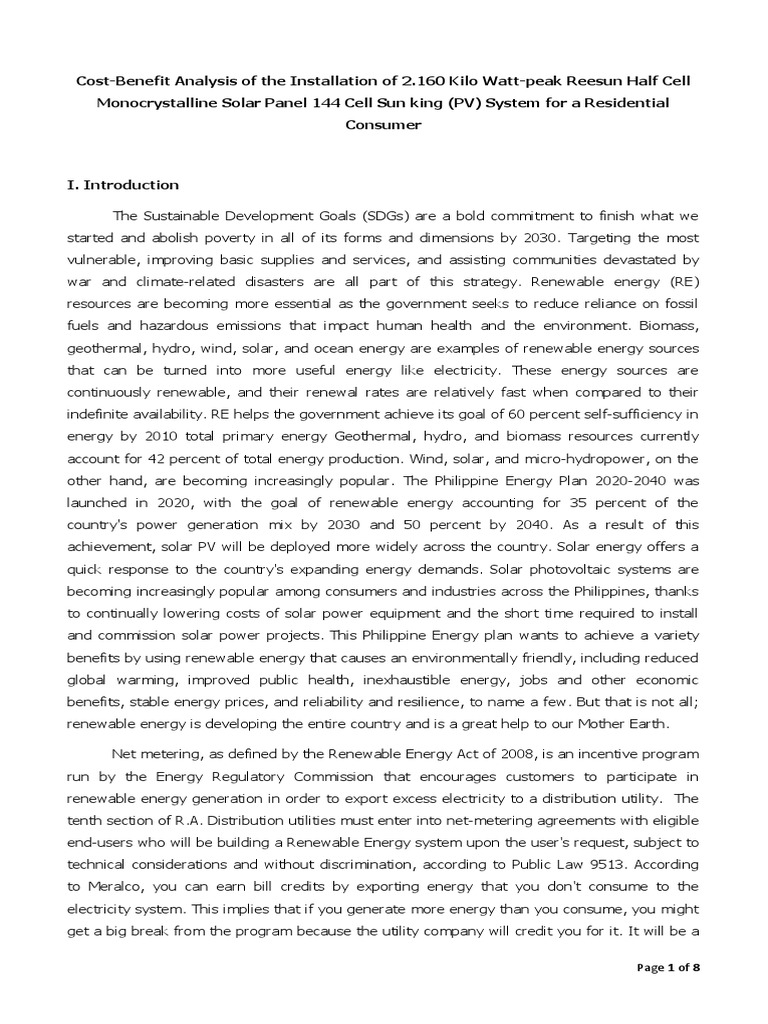 Cost Benefit Analysis Outline JDC | PDF | Solar Power | Renewable Energy