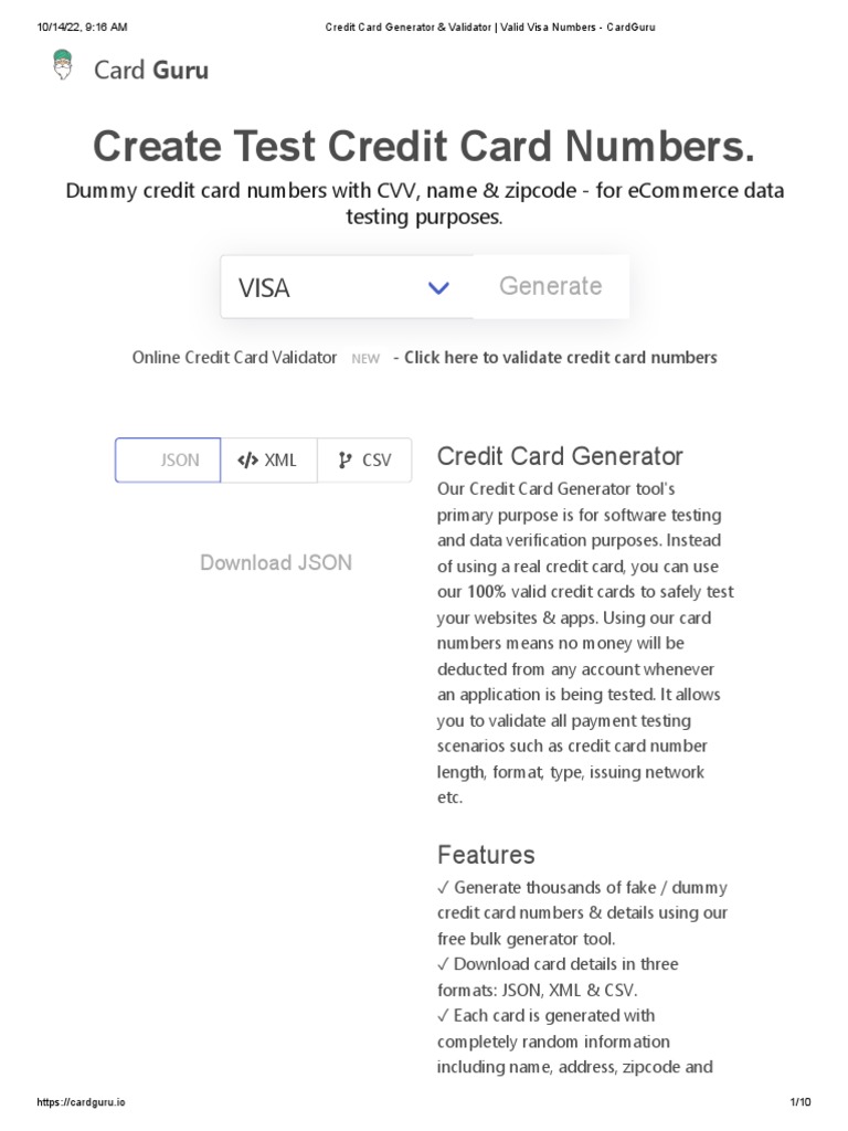 Credit Card Generator & Validator - Valid Visa Numbers - CardGuru | PDF ...