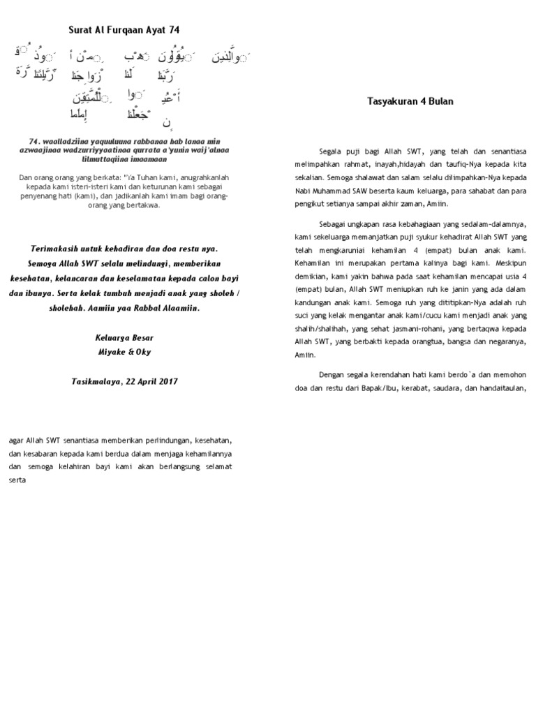 Kumpulan Doa Tasyakuran 4 Bulan PDFPDF | PDF